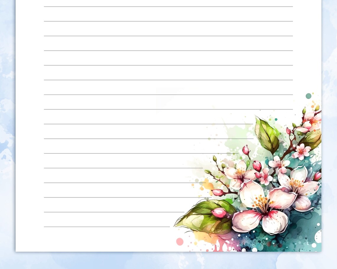 Floral Printable Stationery Lined Paper, Printable Writing Paper With ...