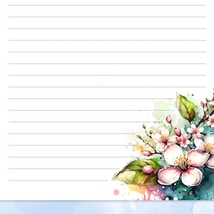 Floral Printable Stationery Lined Paper, Printable Writing Paper With ...