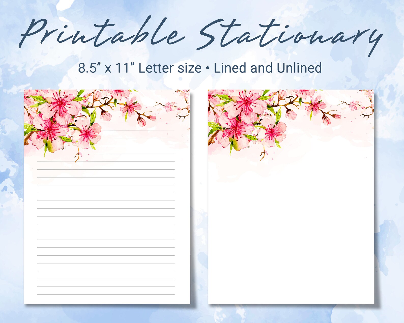 Floral Printable Stationary, Cherry Blossom Printable Writing Paper ...
