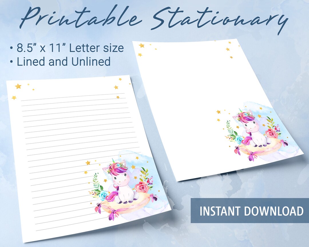 Unicorn Printable Stationery Lined Paper, Cute Printable Writing Paper ...