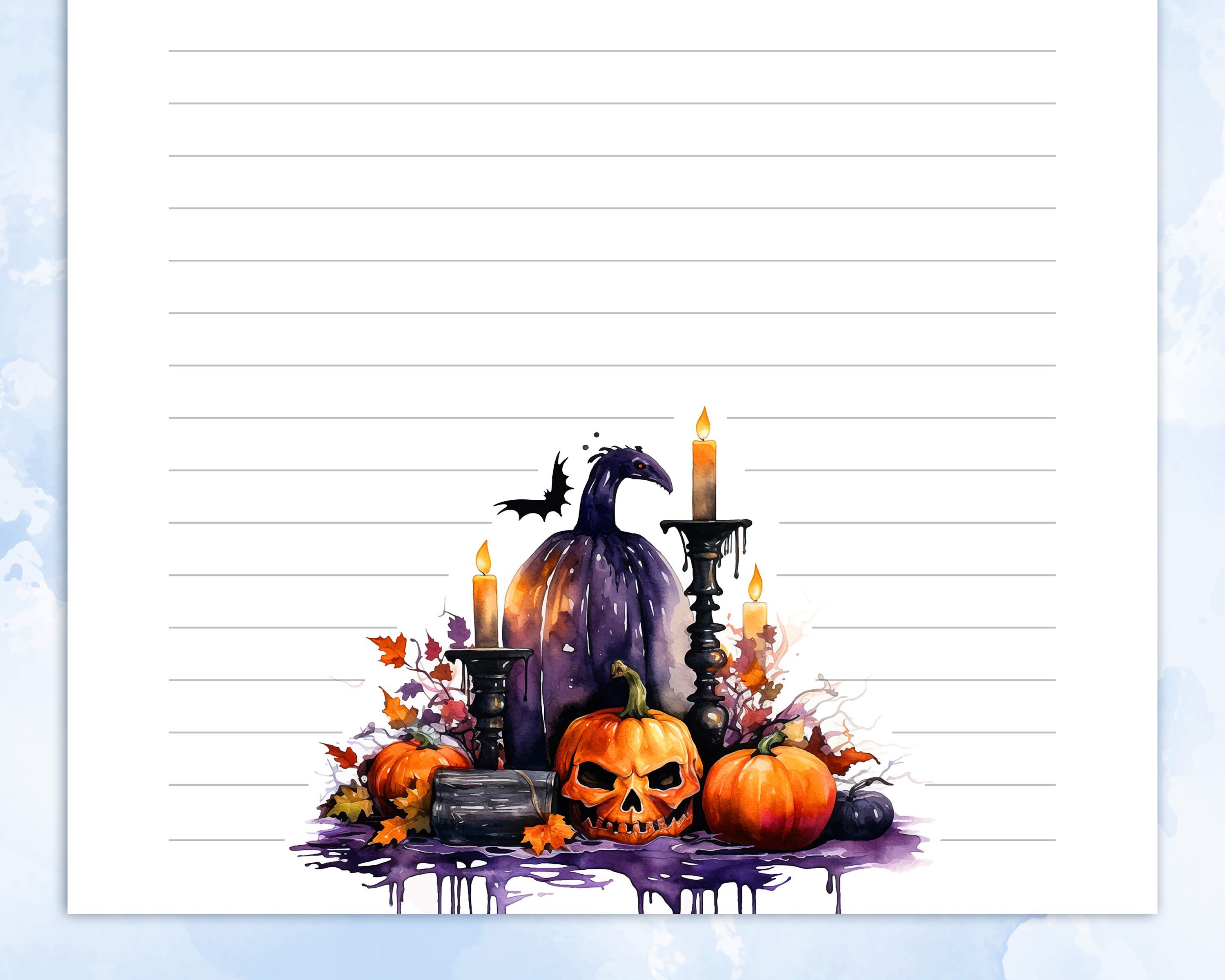 Halloween Printable Stationery, Printable Writing Paper With Watercolor ...