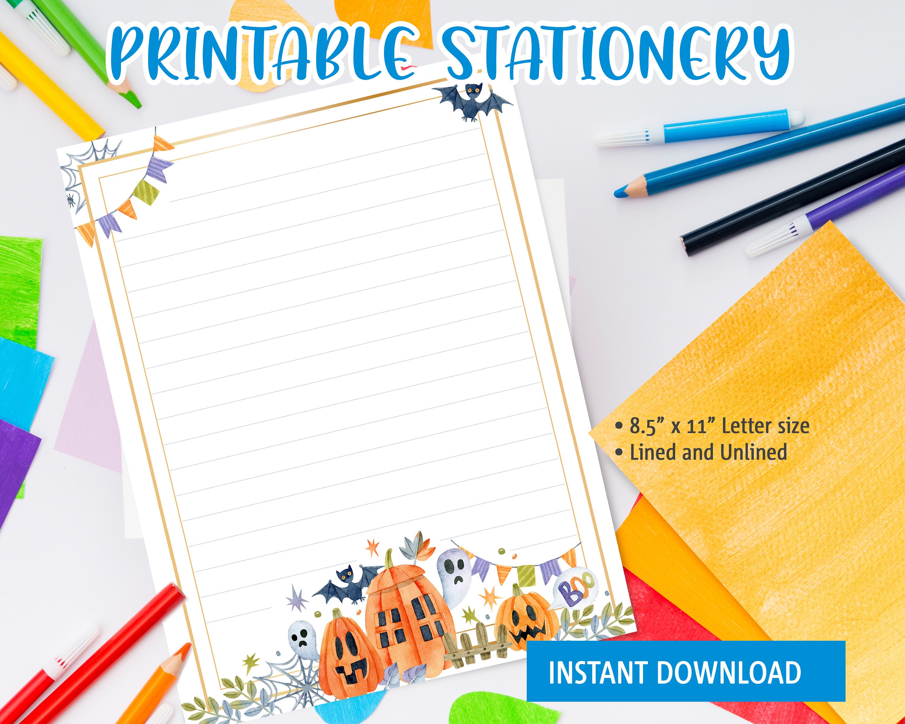 Cute Halloween Stationery Printable for Kids, Printable Letter Writing ...