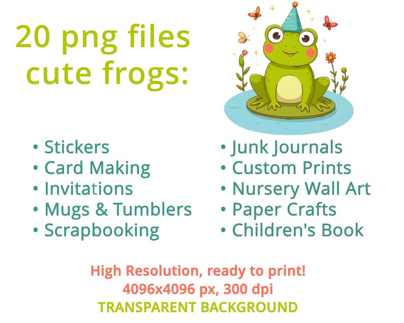 Cute Frog Clipart Bundle 20 PNG, Funny Kawaii Frogs With Flowers ...
