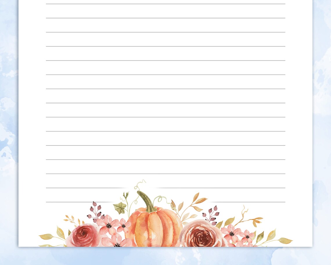 Pumpkin Printable Stationery, Printable Writing Paper in Autumn ...