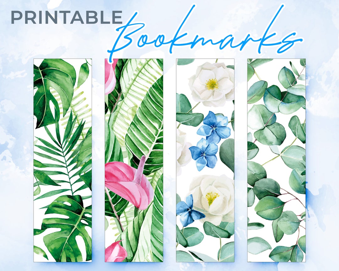 Printable Bookmarks, Botanical Bookmarks With Watercolor Leaves and ...