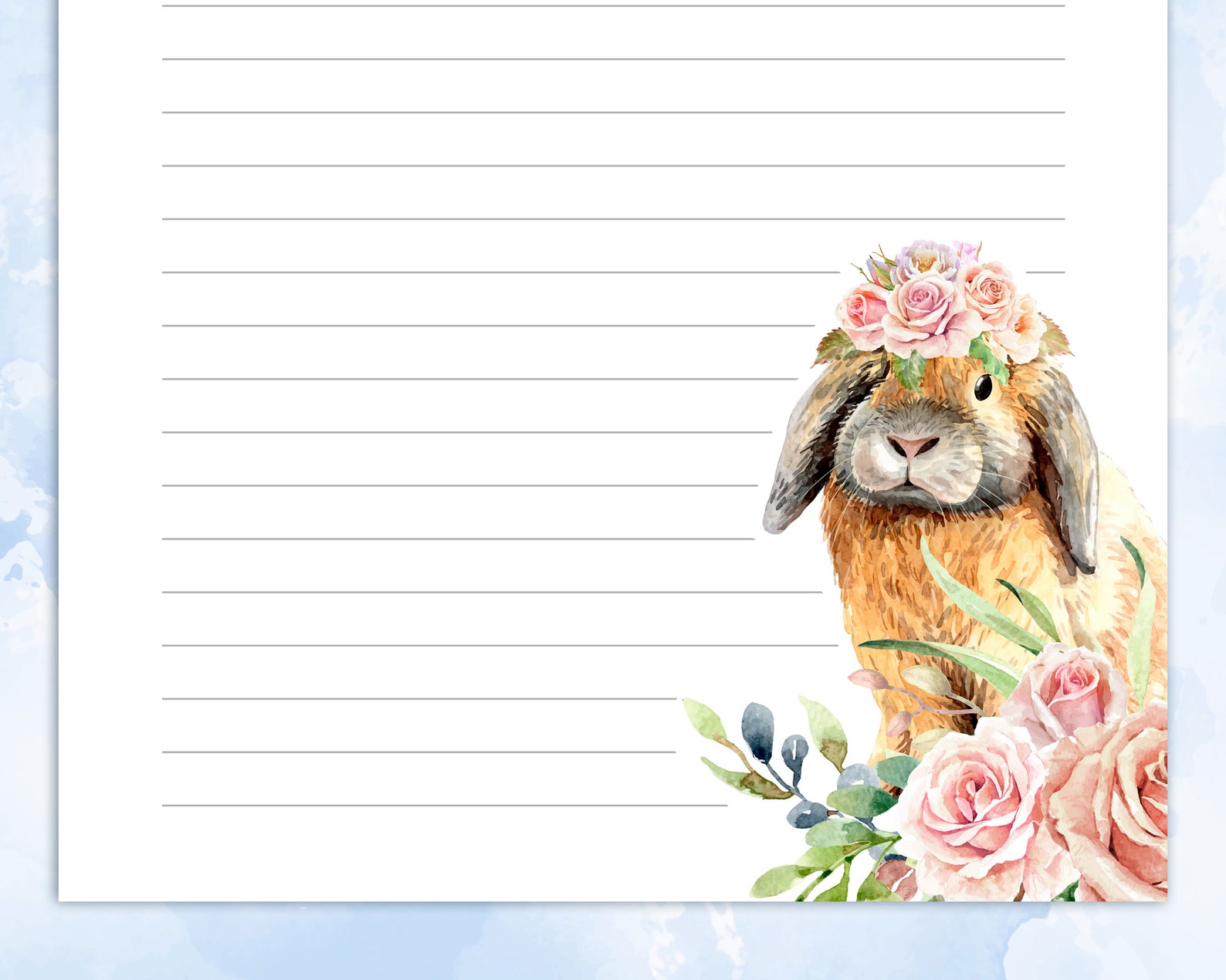 Printable Stationery, Printable Writing Paper With Watercolor Rabbit ...