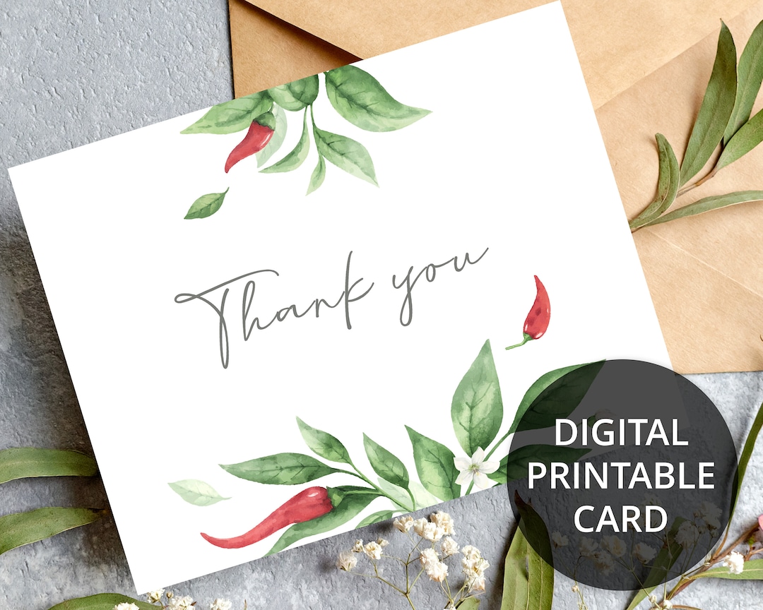 Floral Thank You Card Printable With Painted Red Hot Chili Pepper ...