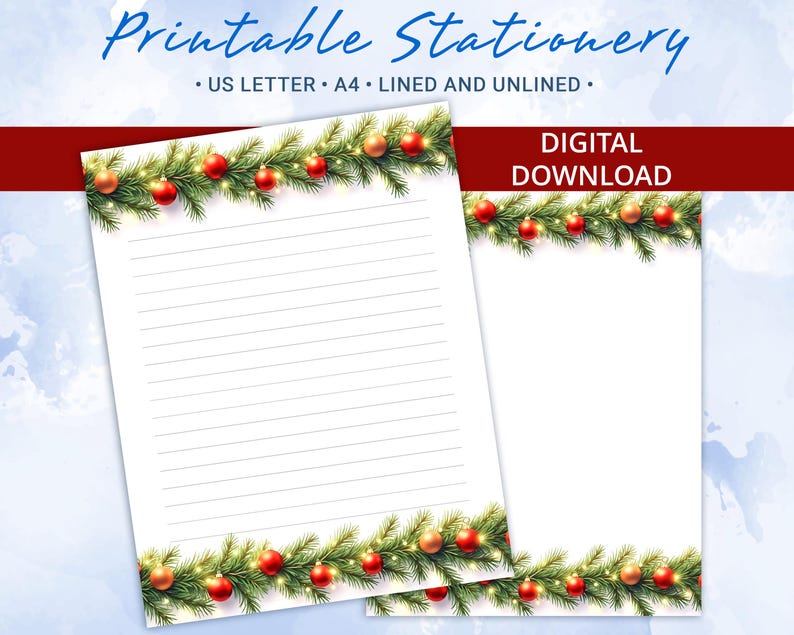 Printable Stationery Lined Paper, Letter Writing Paper With Spruce ...