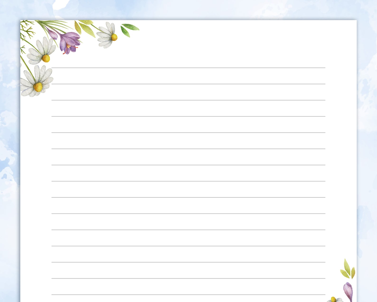 Floral Printable Stationery, Printable Writing Paper With Chamomile ...