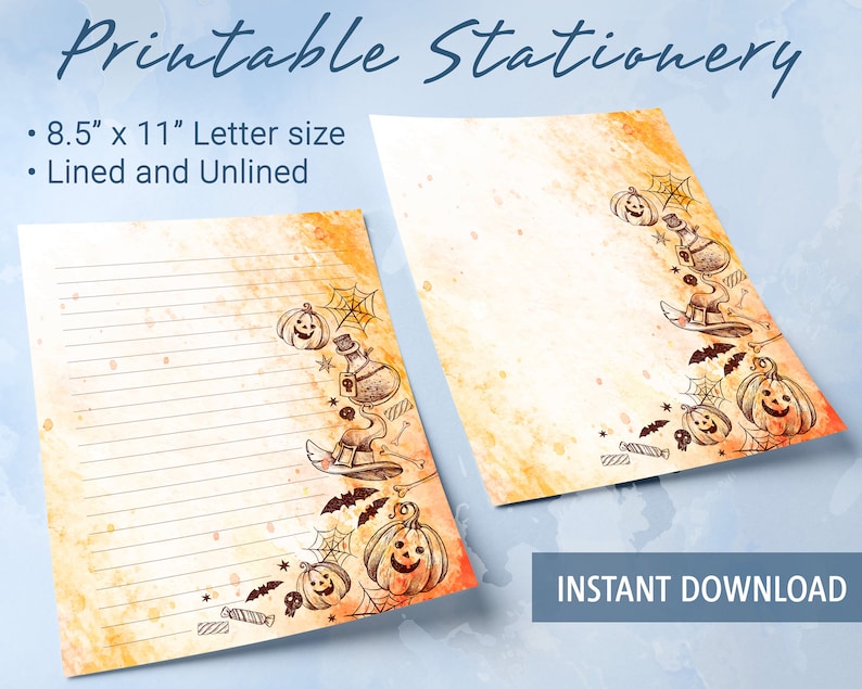 Halloween Printable Stationery, Printable Writing Paper With Watercolor ...