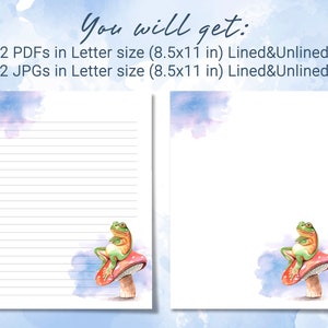 Printable Stationery Lined Paper, Watercolor Frog on Mushroom Printable ...