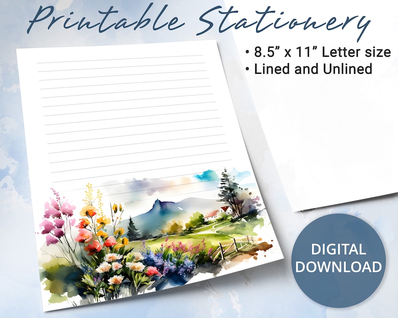 Printable Stationery Lined Paper With Mountain Landscape - Etsy