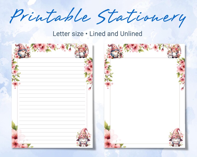Printable Stationery Lined Paper, Letter Writing Paper With Cute Gnomes ...