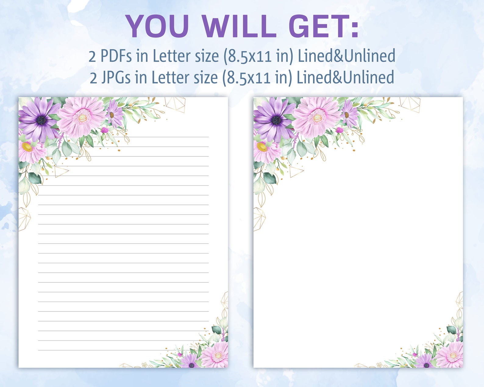 Flowers Printable Stationary, Printable Writing Paper, Botanical Letter ...