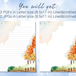 Printable Stationery Paper With Watercolor Yellow Trees in the Field ...