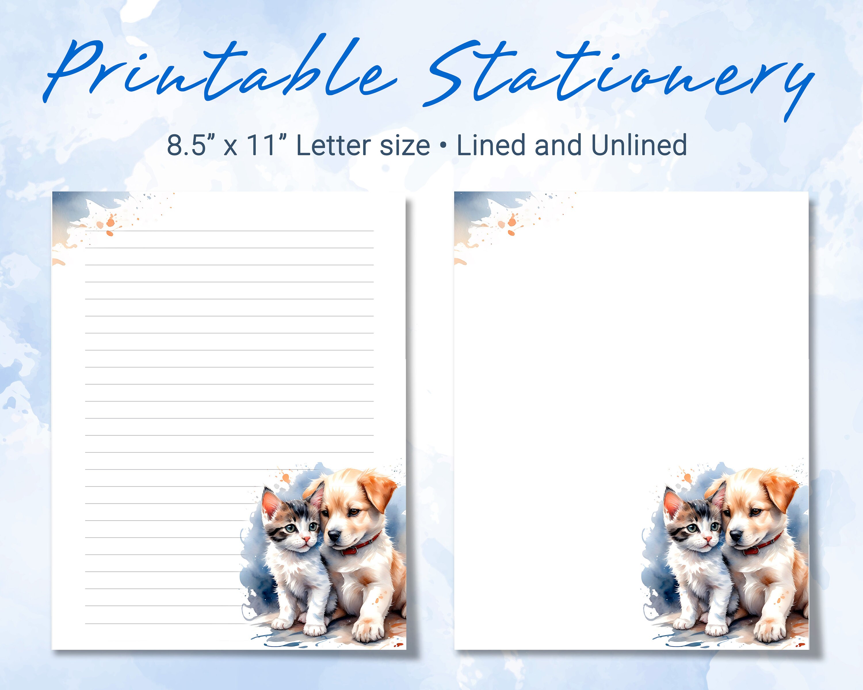Printable Stationery Lined Paper, Printable Writing Paper With a Kitten ...