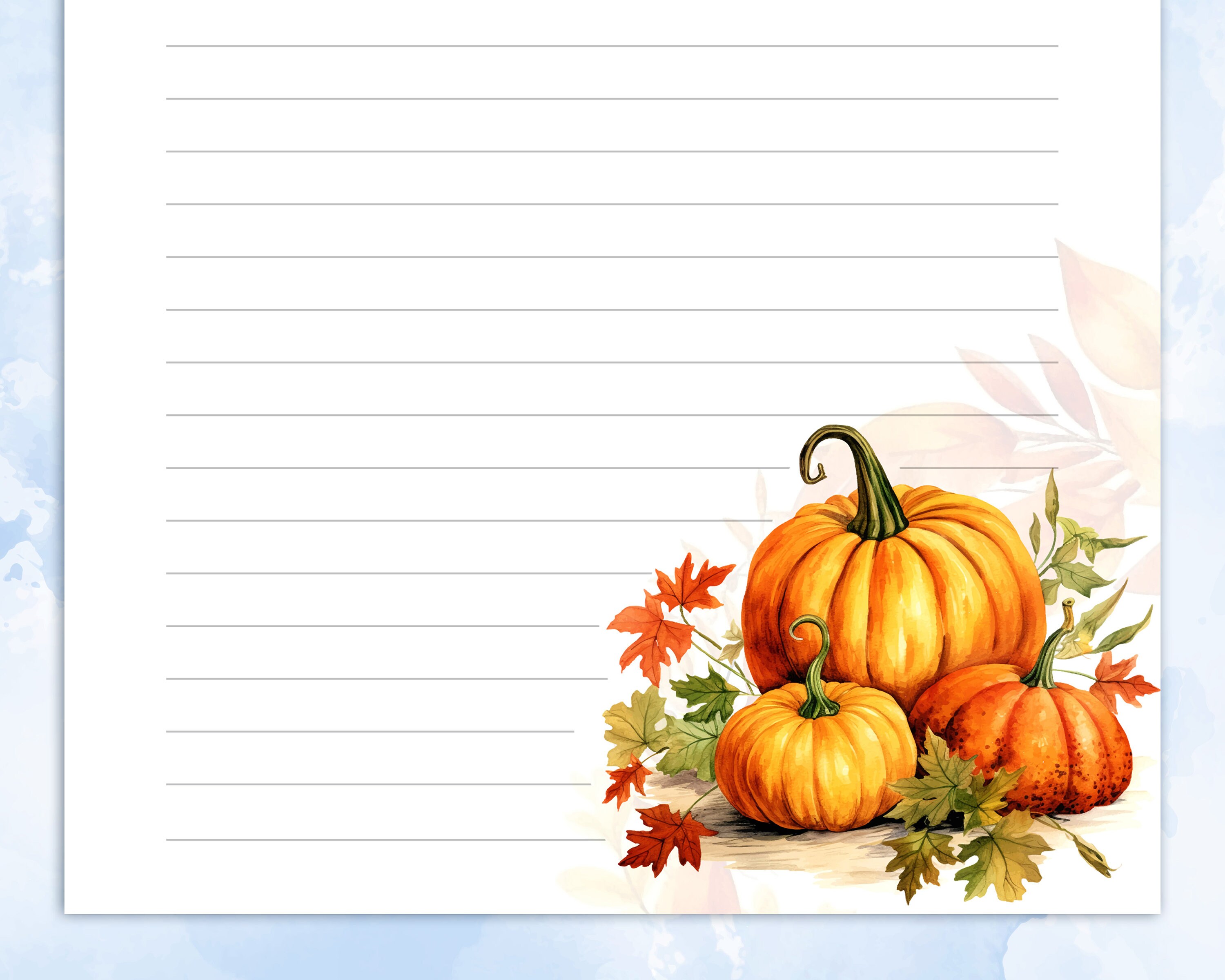 Pumpkin Printable Stationery, Printable Writing Paper With Watercolor ...