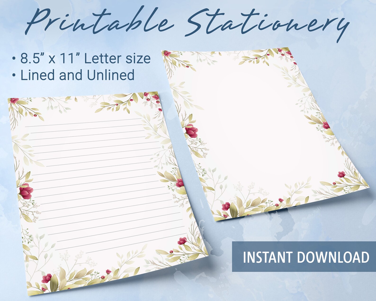 Floral Printable Stationery, Printable Writing Paper With Cute Flower ...