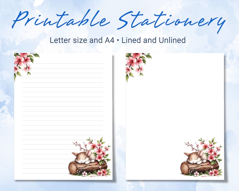 Printable Stationery Paper With Rabbit Cute Sleeping on Timber ...