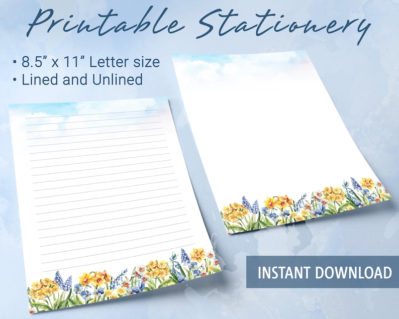 Floral Printable Stationery, Printable Writing Paper With Watercolor ...