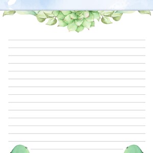 Floral Succulent Printable Stationery Lined Paper, Printable Writing ...