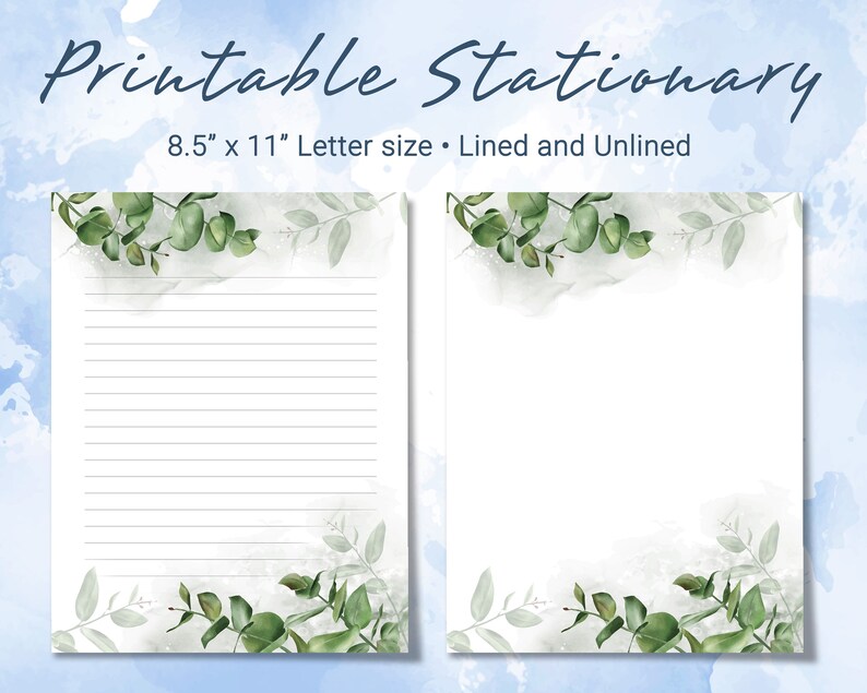 Printable Stationary Paper, Greenery Florals Printable Writing Paper ...