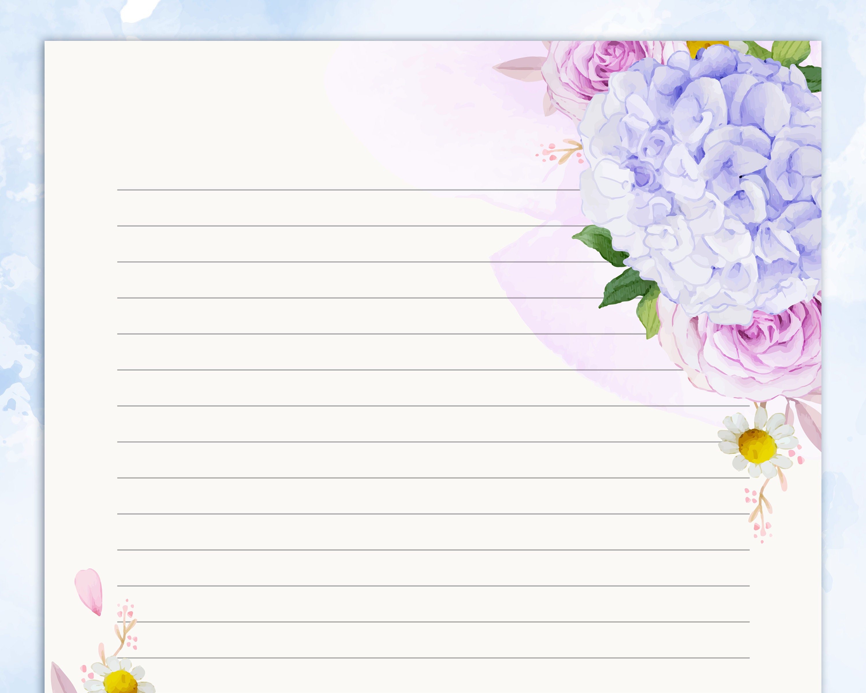Floral Printable Stationery Lined Paper, Printable Writing Paper ...