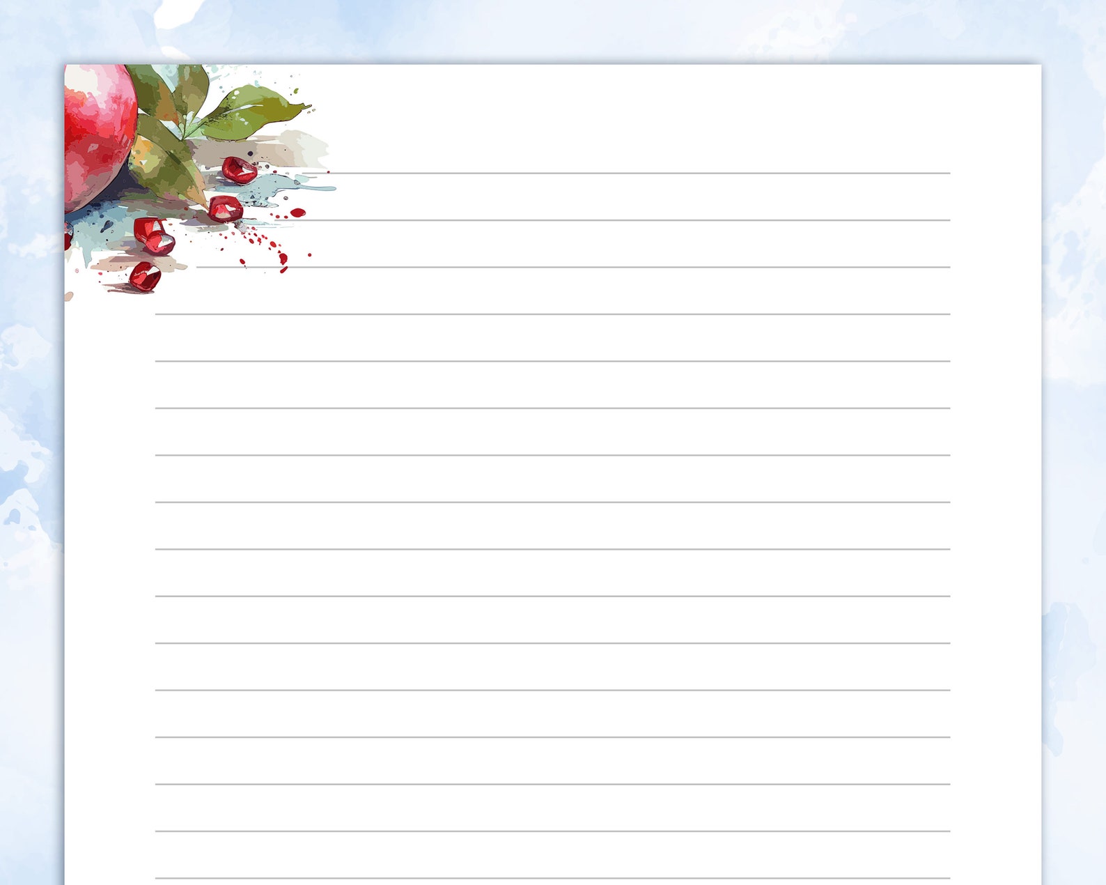 Printable Stationary Paper, Printable Writing Paper With Pomegranate ...