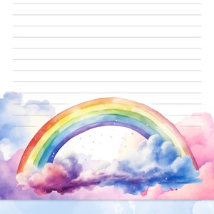 Printable Stationery Lined Paper With Watercolor Rainbow in the Sky ...