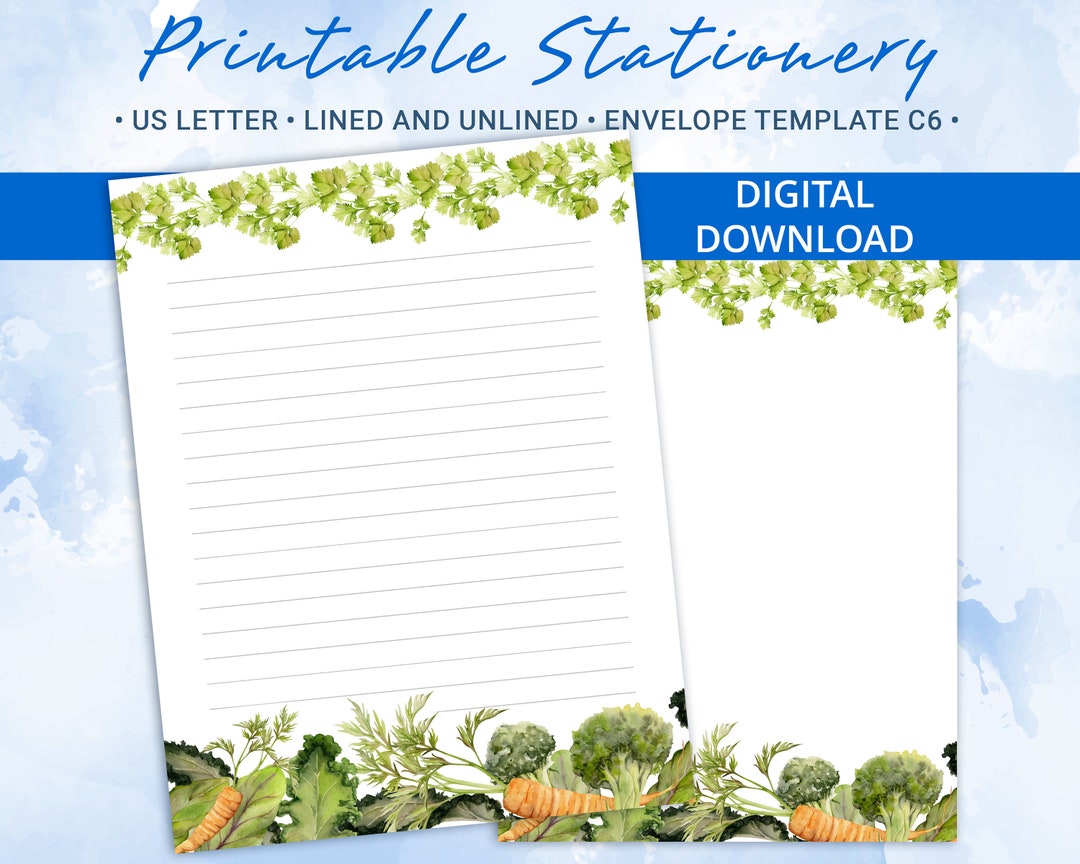 Printable Stationery Paper With Vegetables and Green Salad Mix ...