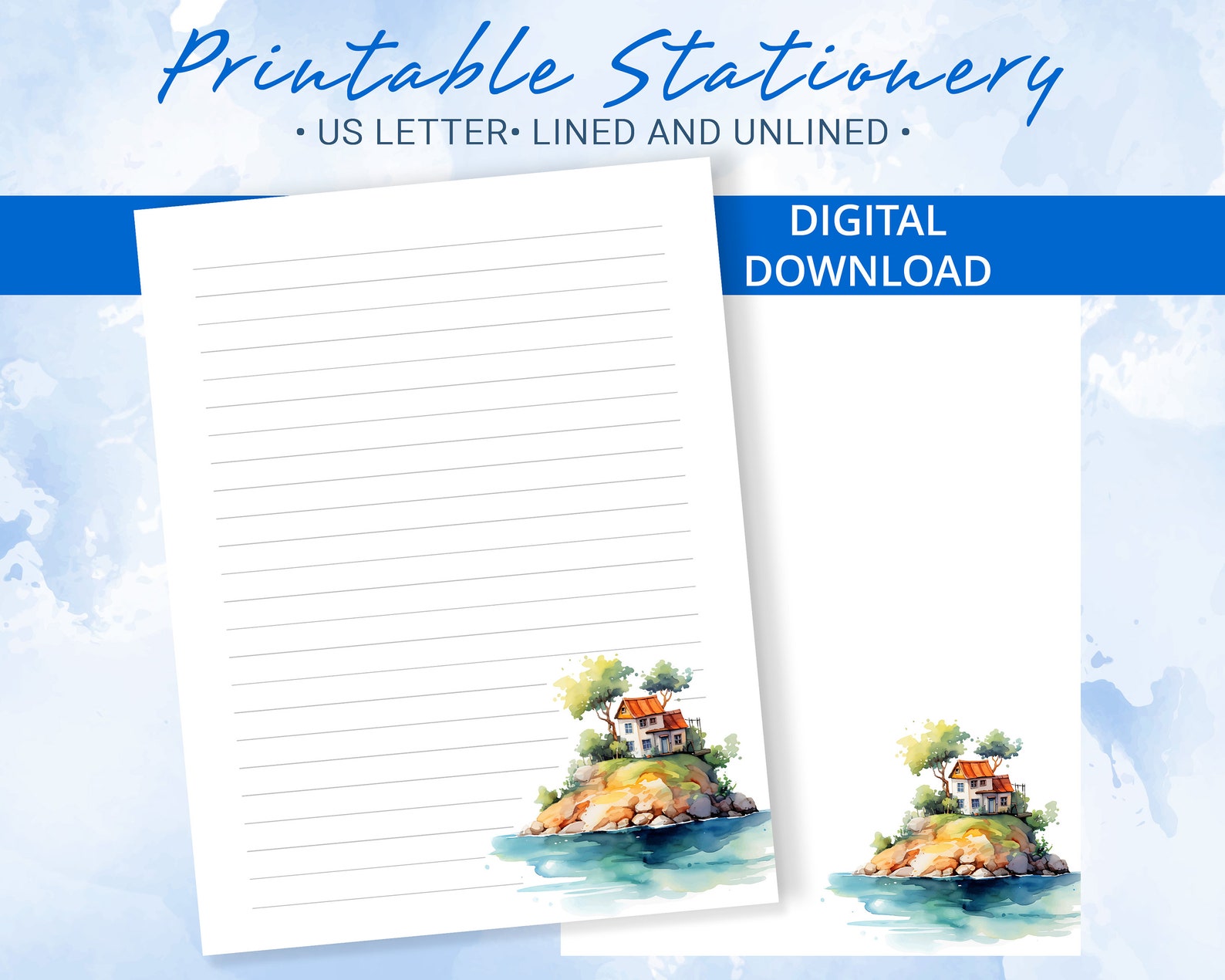 Printable Stationery, Printable Writing Paper With Little House on an ...