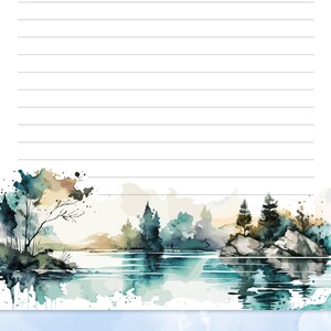Printable Stationery Lined Paper With Mountain Landscape, Printable ...