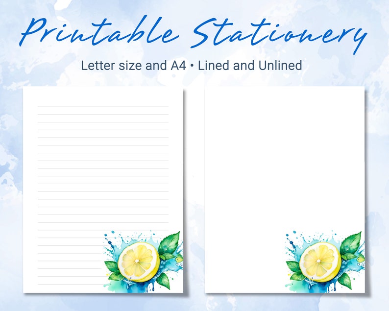 Printable Stationery Lined Paper, Letter Writing Paper With Juicy Lemon ...