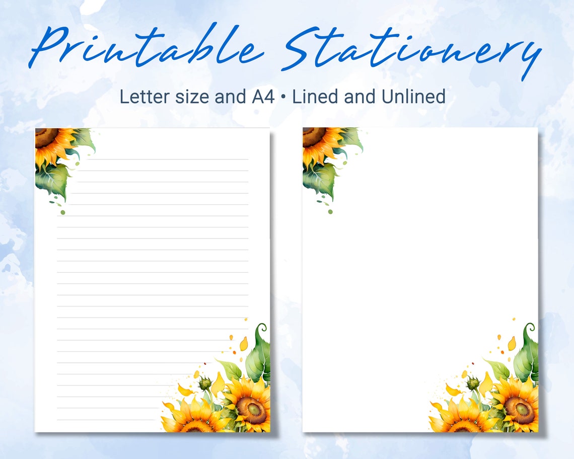 Printable Stationery Lined Paper, Letter Writing Paper With Sunflowers ...