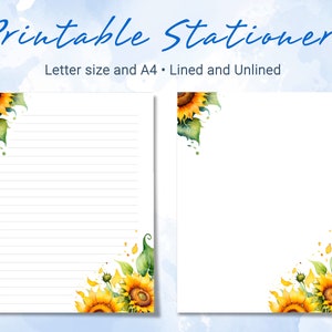 Printable Stationery Lined Paper, Letter Writing Paper With Sunflowers ...