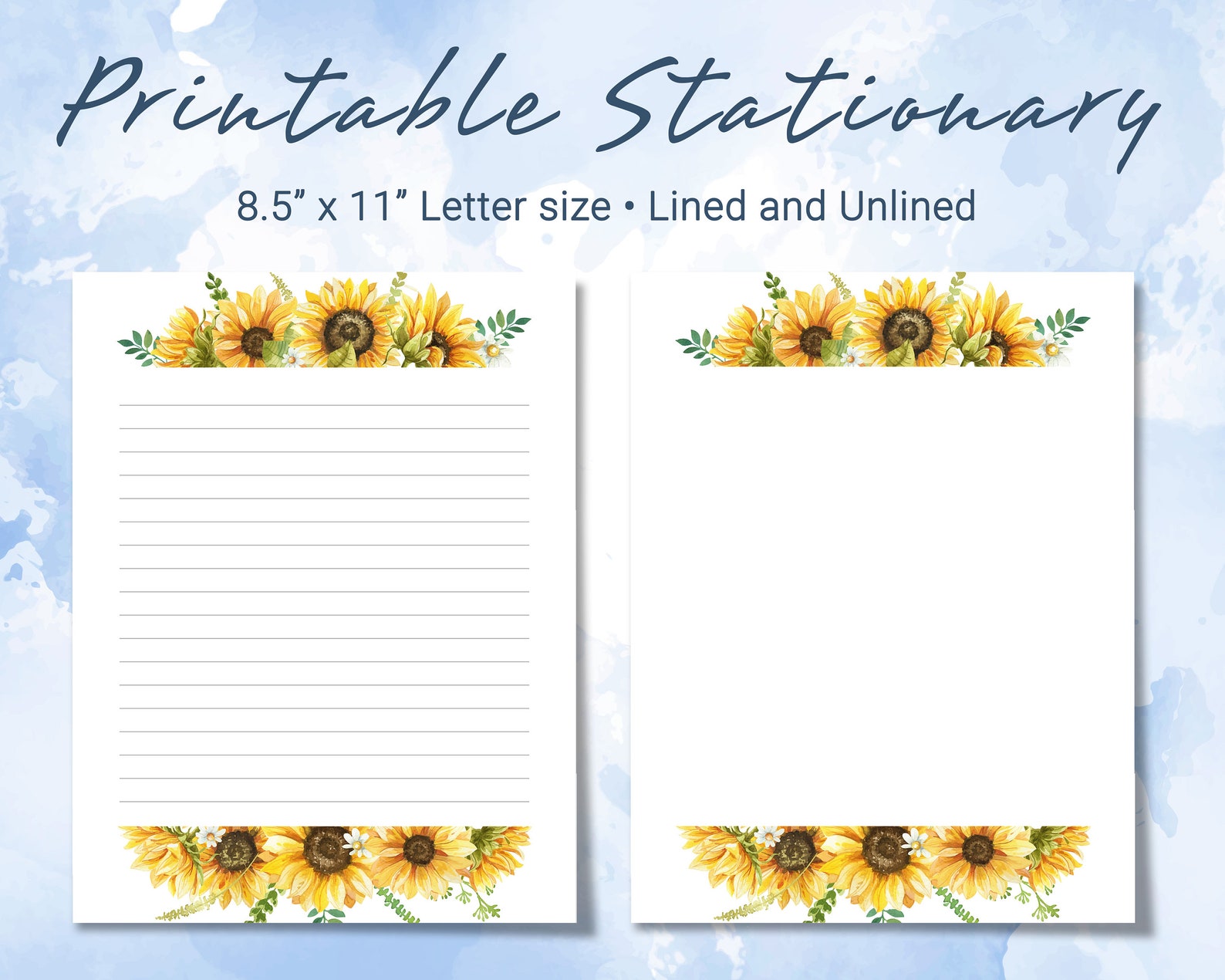 Printable Sunflower Stationery Lined Paper Printable Writing - Etsy