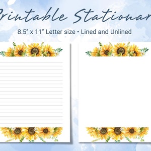 Printable Sunflower Stationery Lined Paper, Printable Writing Paper ...