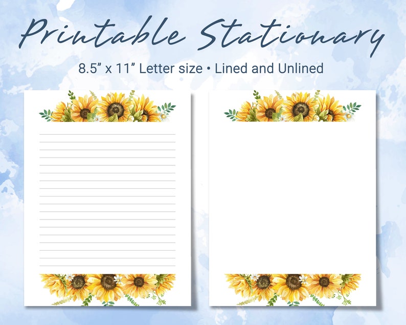 Printable Sunflower Stationery Lined Paper Printable Writing - Etsy