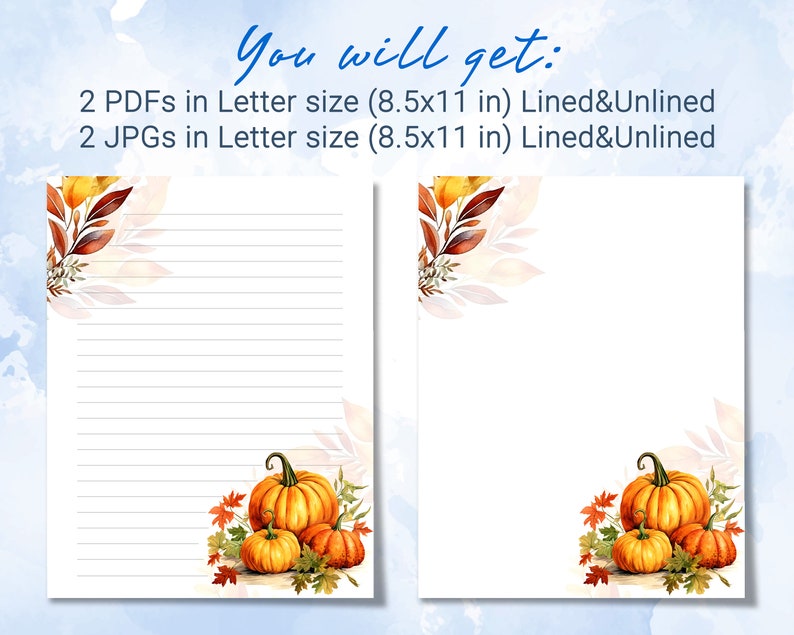 Pumpkin Printable Stationery, Printable Writing Paper With Watercolor ...