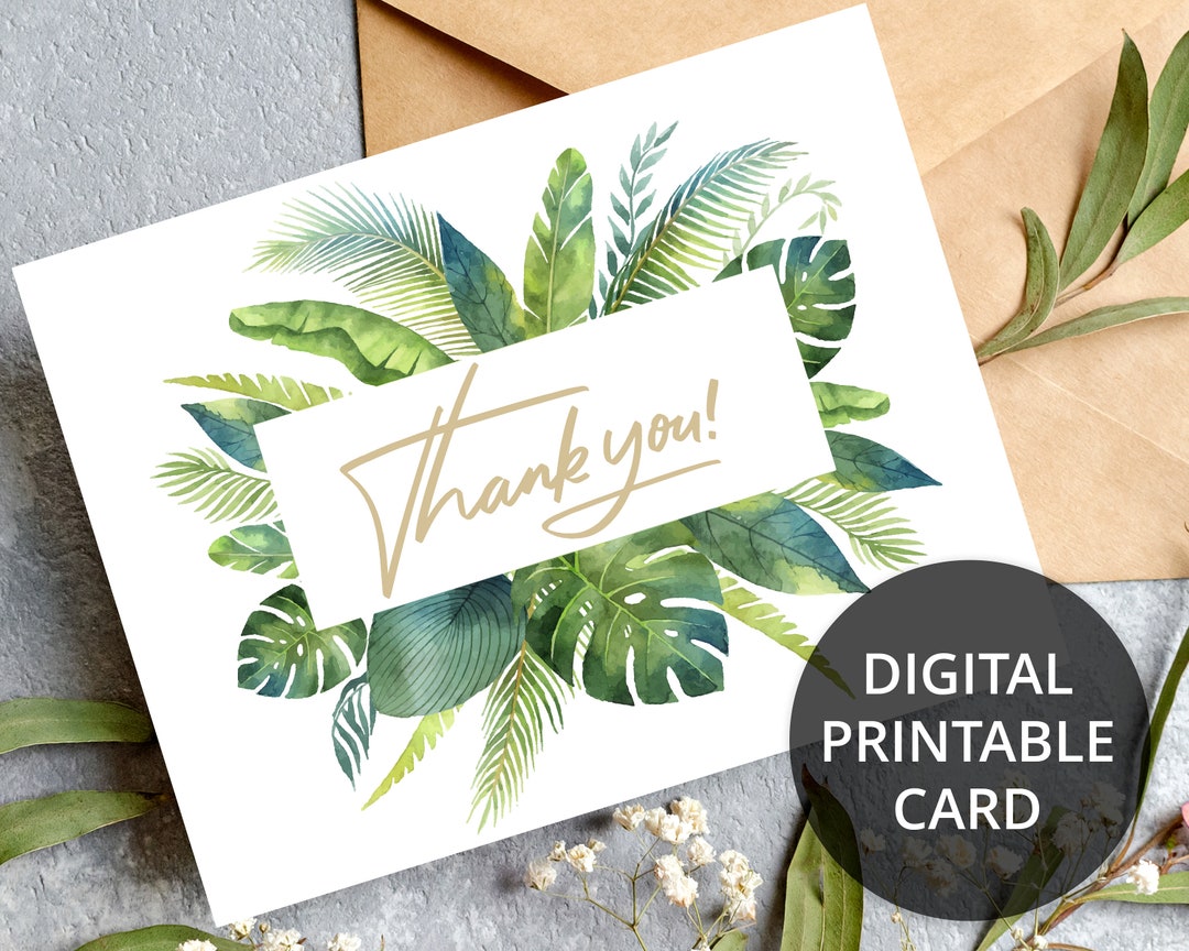 Floral Thank You Card Printable With Tropical Leaves and Branches ...