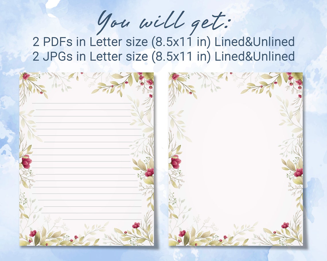 Floral Printable Stationery, Printable Writing Paper With Cute Flower ...