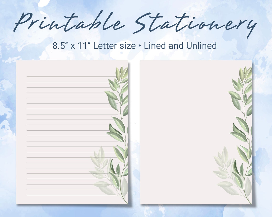 Leaves Printable Stationery, Printable Writing Paper With Green Leaves ...
