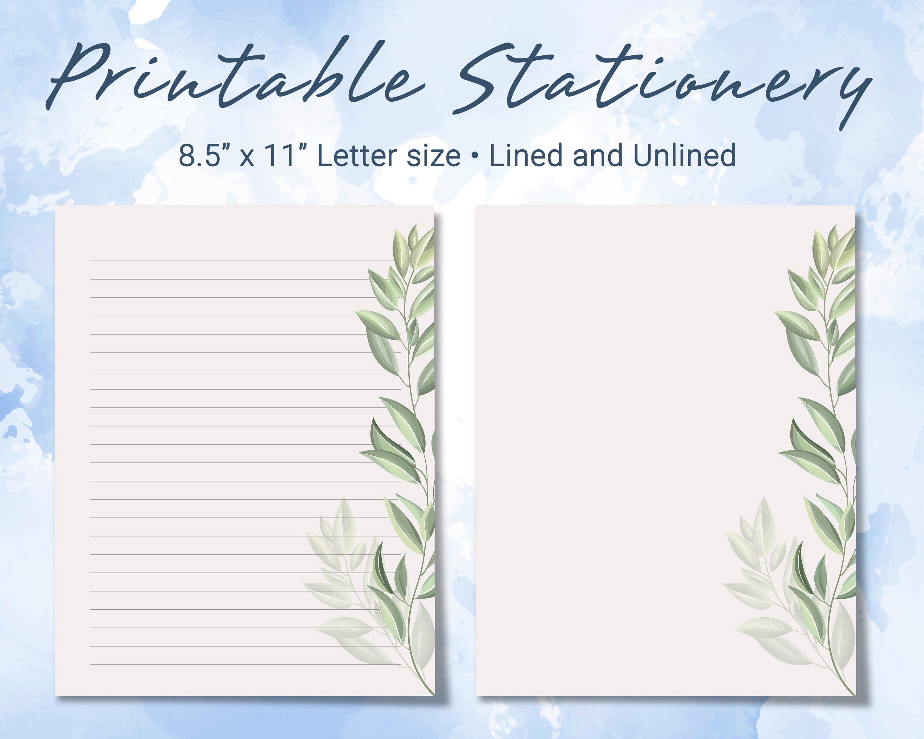 Leaves Printable Stationery, Printable Writing Paper With Green Leaves ...