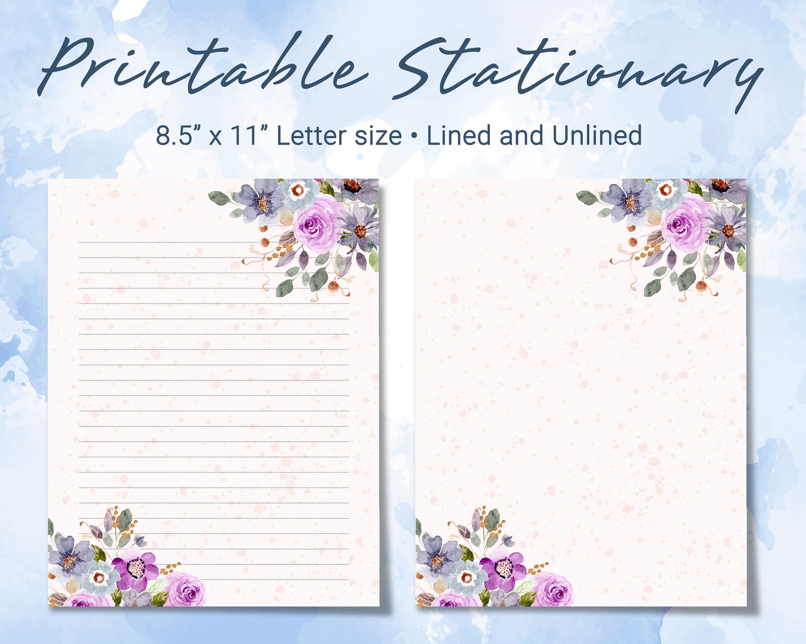 Floral Printable Stationery Lined Paper, Printable Writing Paper ...