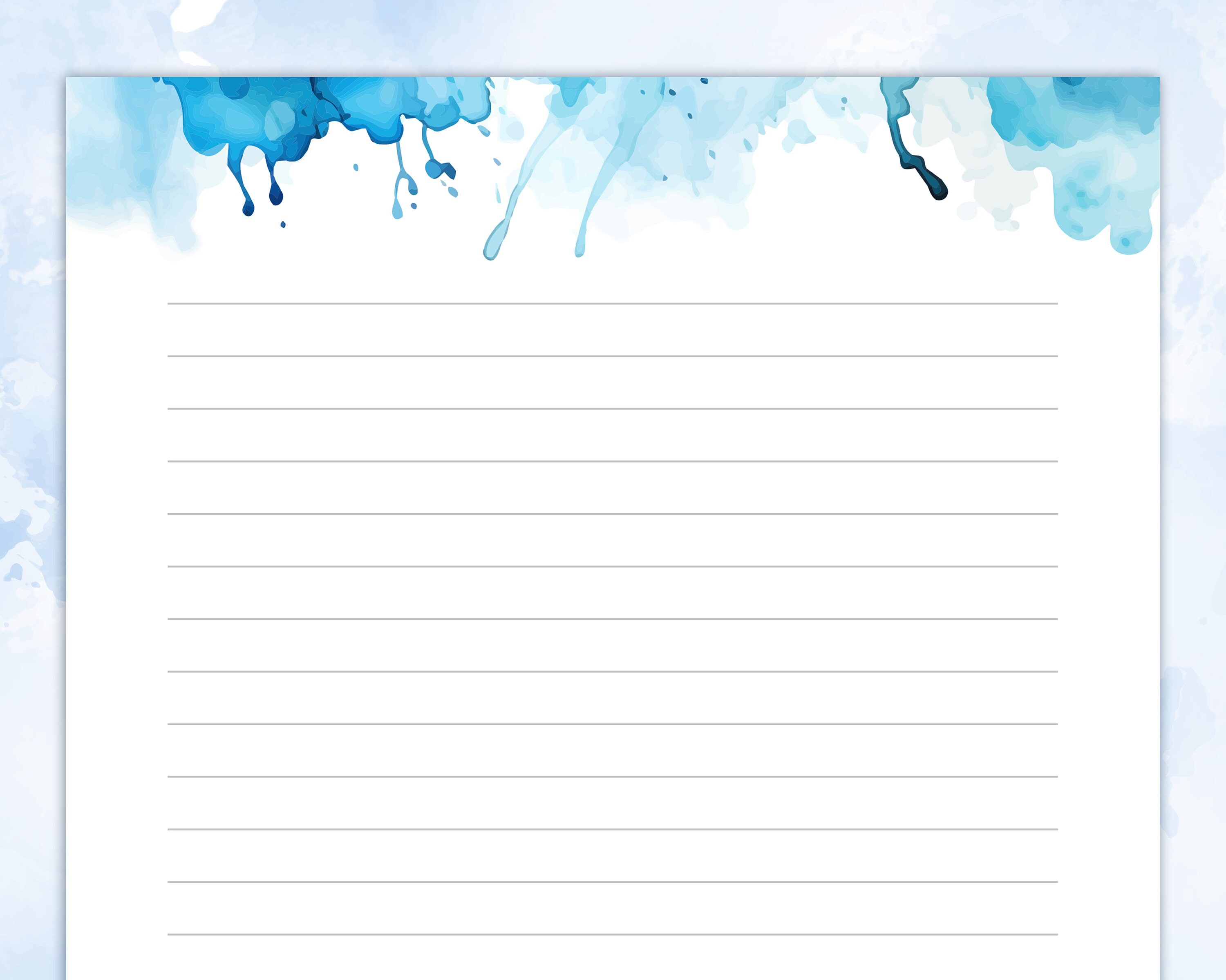 Printable Stationery With Blue Vibrant Watercolor Design, A4 & US ...