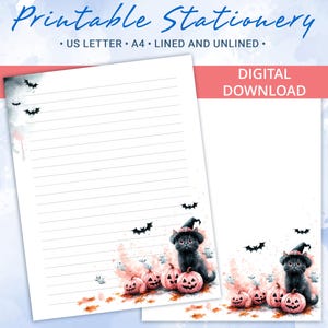 Pink Halloween Printable Stationery Lined Paper, Letter Writing Paper ...