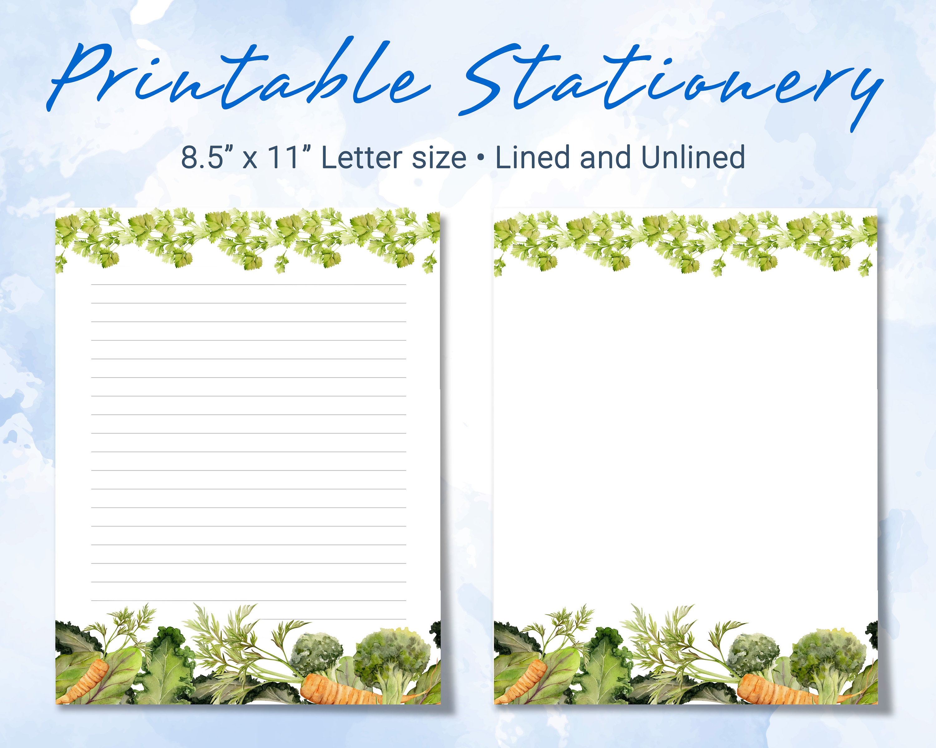 Printable Stationery Paper With Vegetables and Green Salad Mix ...