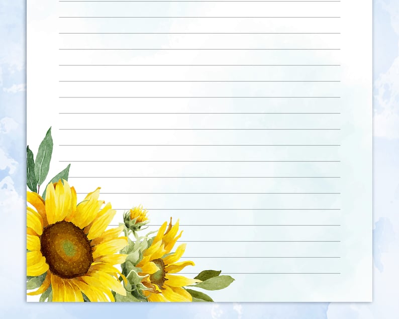 Printable Sunflower Stationery Lined Paper Printable Writing - Etsy