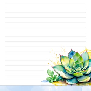 Printable Stationery Lined Paper, Letter Writing Paper With Succulents ...