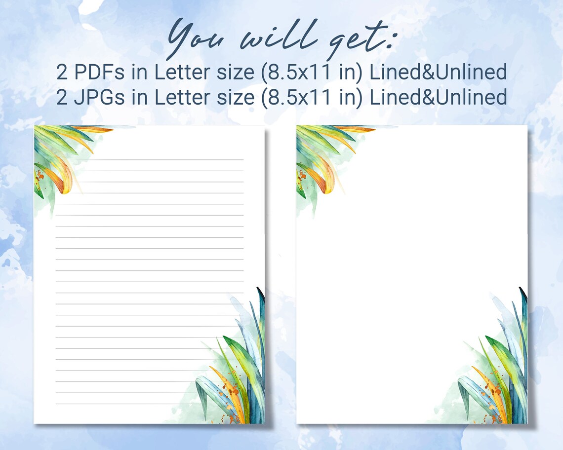 Printable Stationery Lined Paper With Nature Background - Etsy